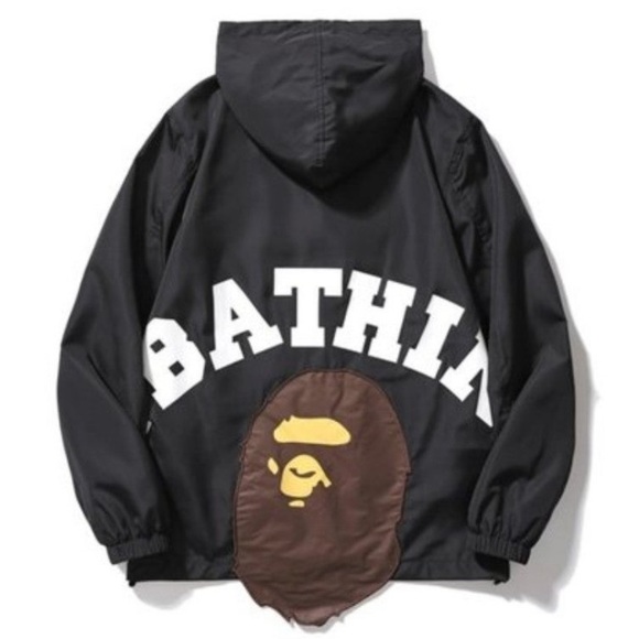 A Bathing Ape | Jackets & Coats | Bathing Ape Letter Print Hooded Zip ...